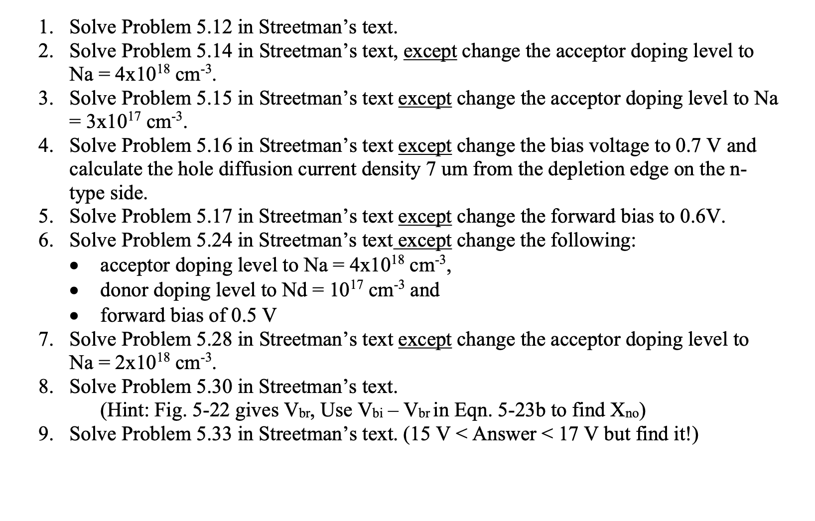 Solve Problem 5.12 ﻿in Streetman's text.Solve Problem | Chegg.com