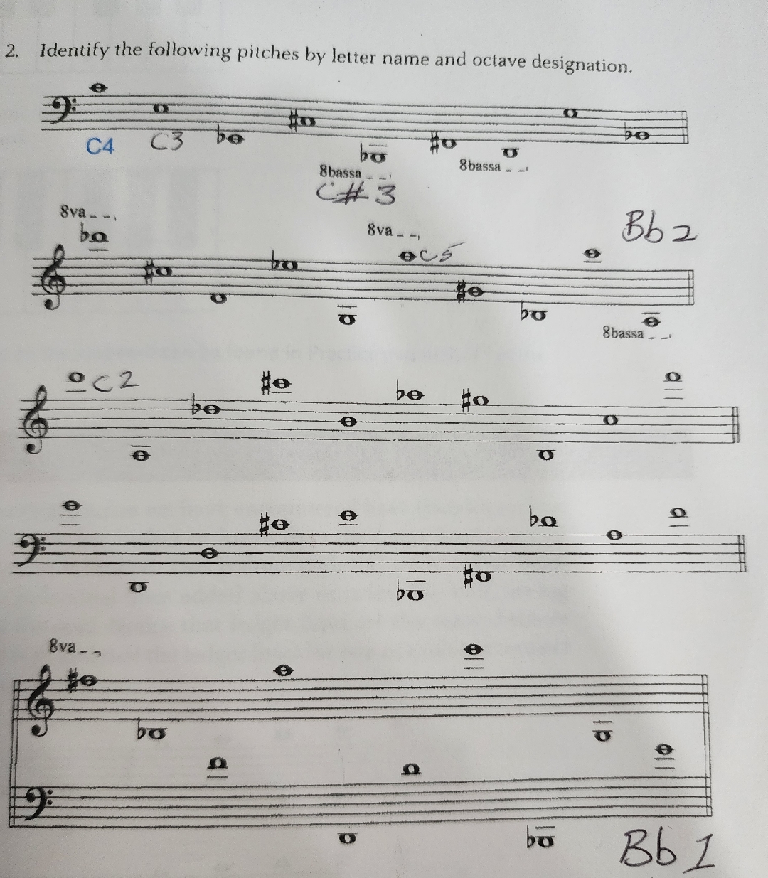 Identify the following pitches by letter name and | Chegg.com