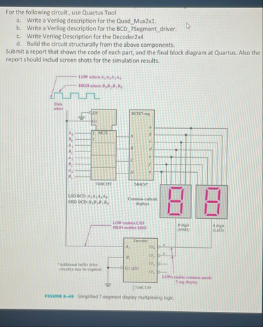For the following circuit, use Quartus Toola. ﻿Write | Chegg.com