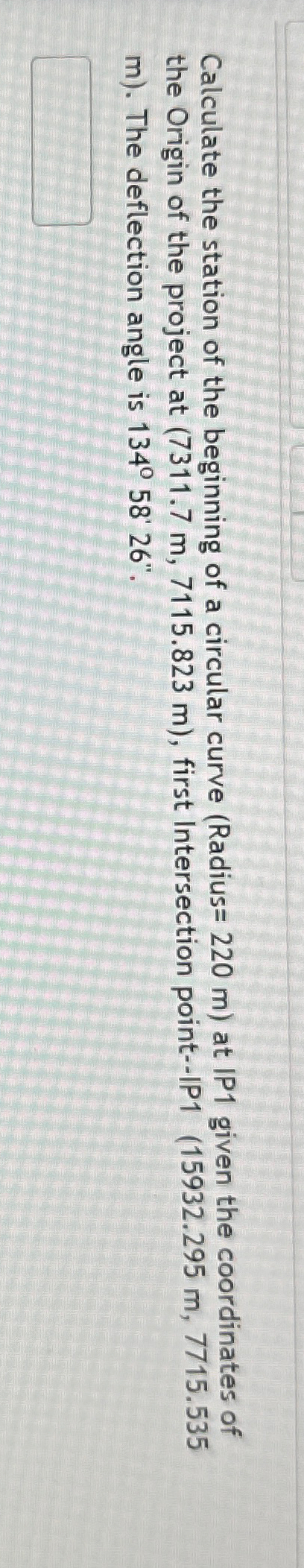 Solved Calculate the station of the beginning of a circular | Chegg.com