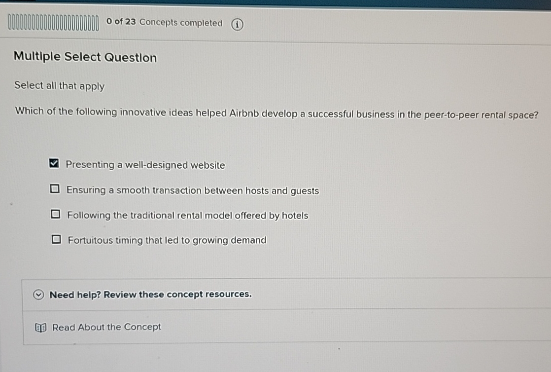 Solved 0 ﻿of 23 ﻿Concepts completedMultiple Select | Chegg.com