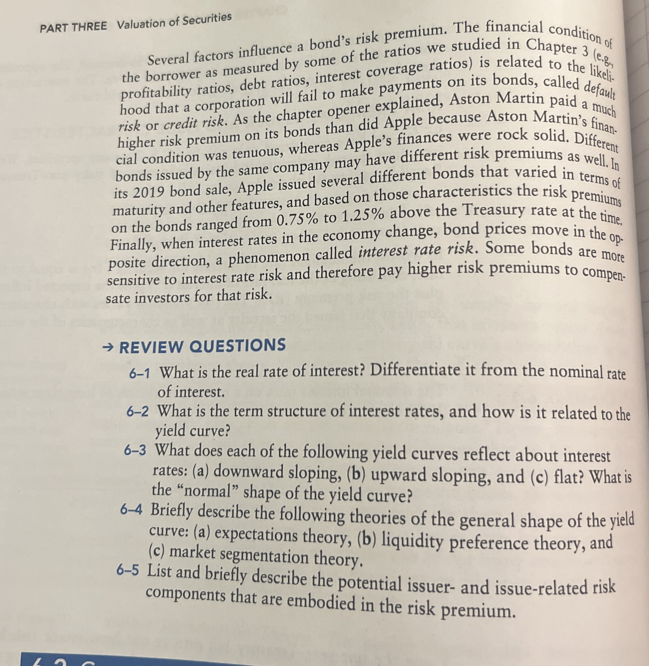 Solved PART THREE Valuation of SecuritiesSeveral factors | Chegg.com