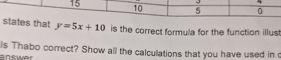 Solved states that y=5x+10 ﻿is the correct formula for the | Chegg.com