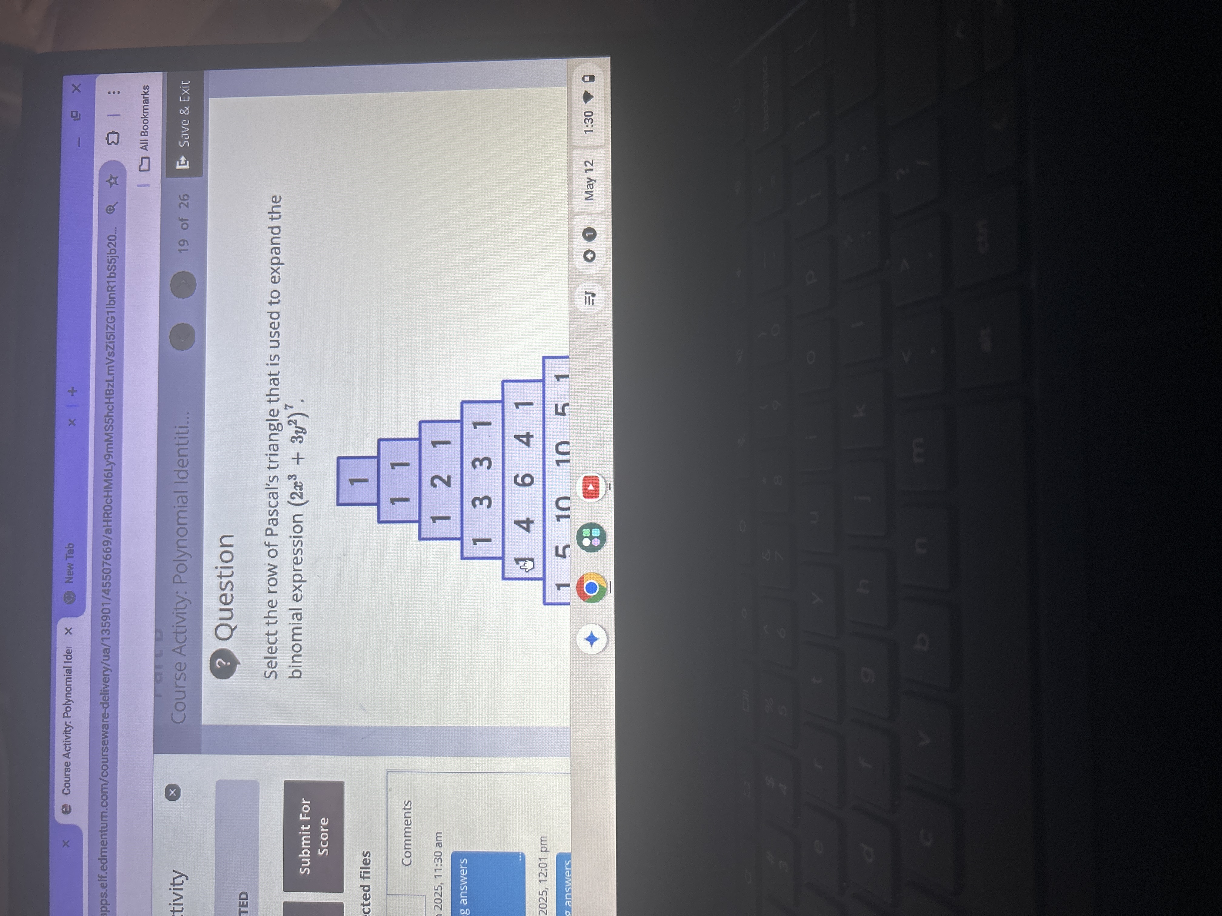 Solved code class="asciimath">Select the row of Pascal's | Chegg.com