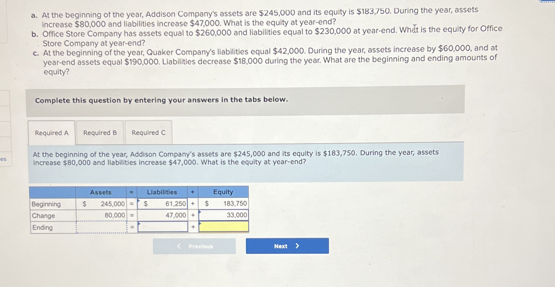 Solved a. ﻿At the beginning of the year, Addison Company's | Chegg.com