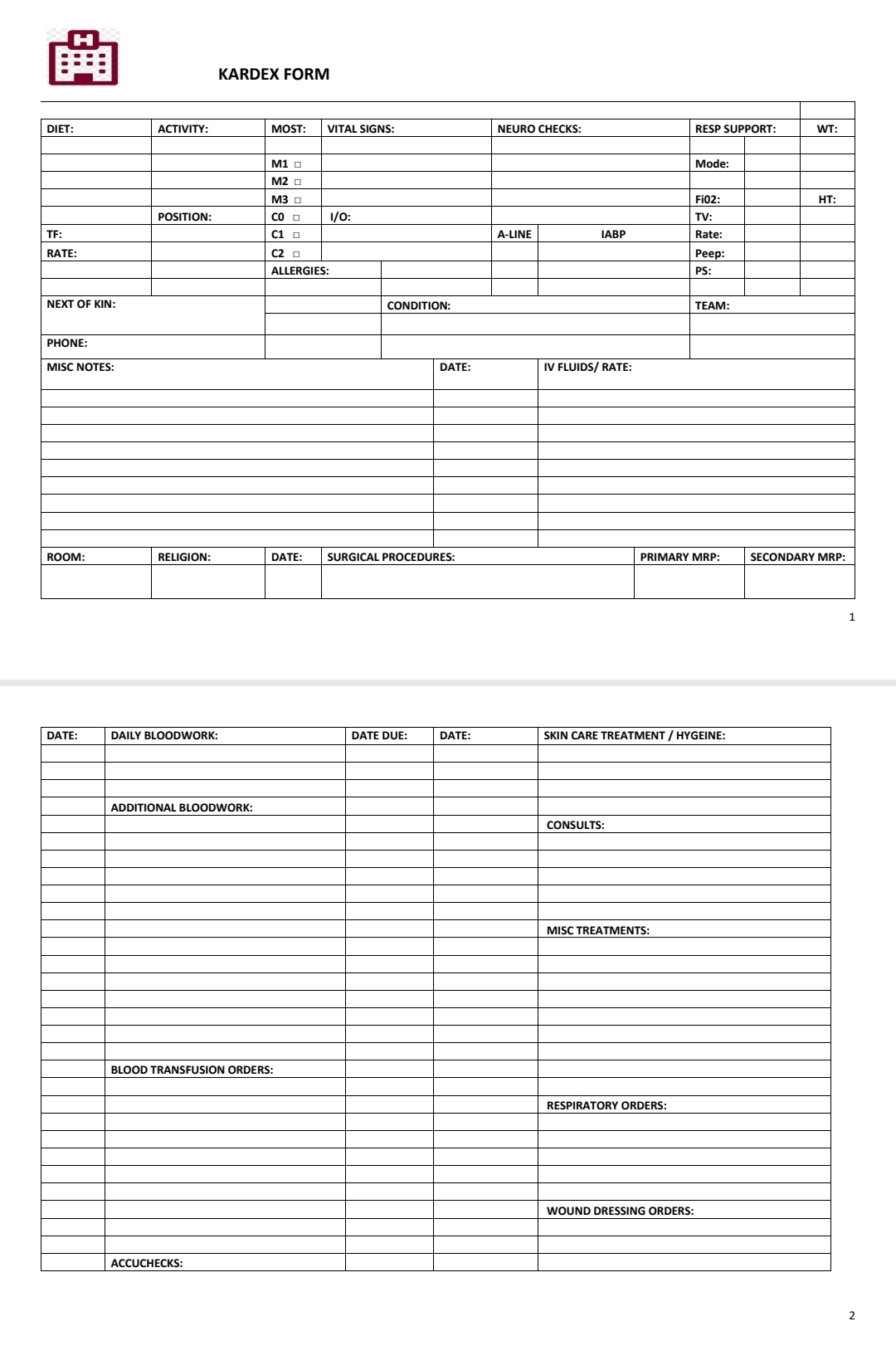 Solved KARDEX FORM 1 \table[[DATE:,DAILY BLOODWORK:,DATE | Chegg.com