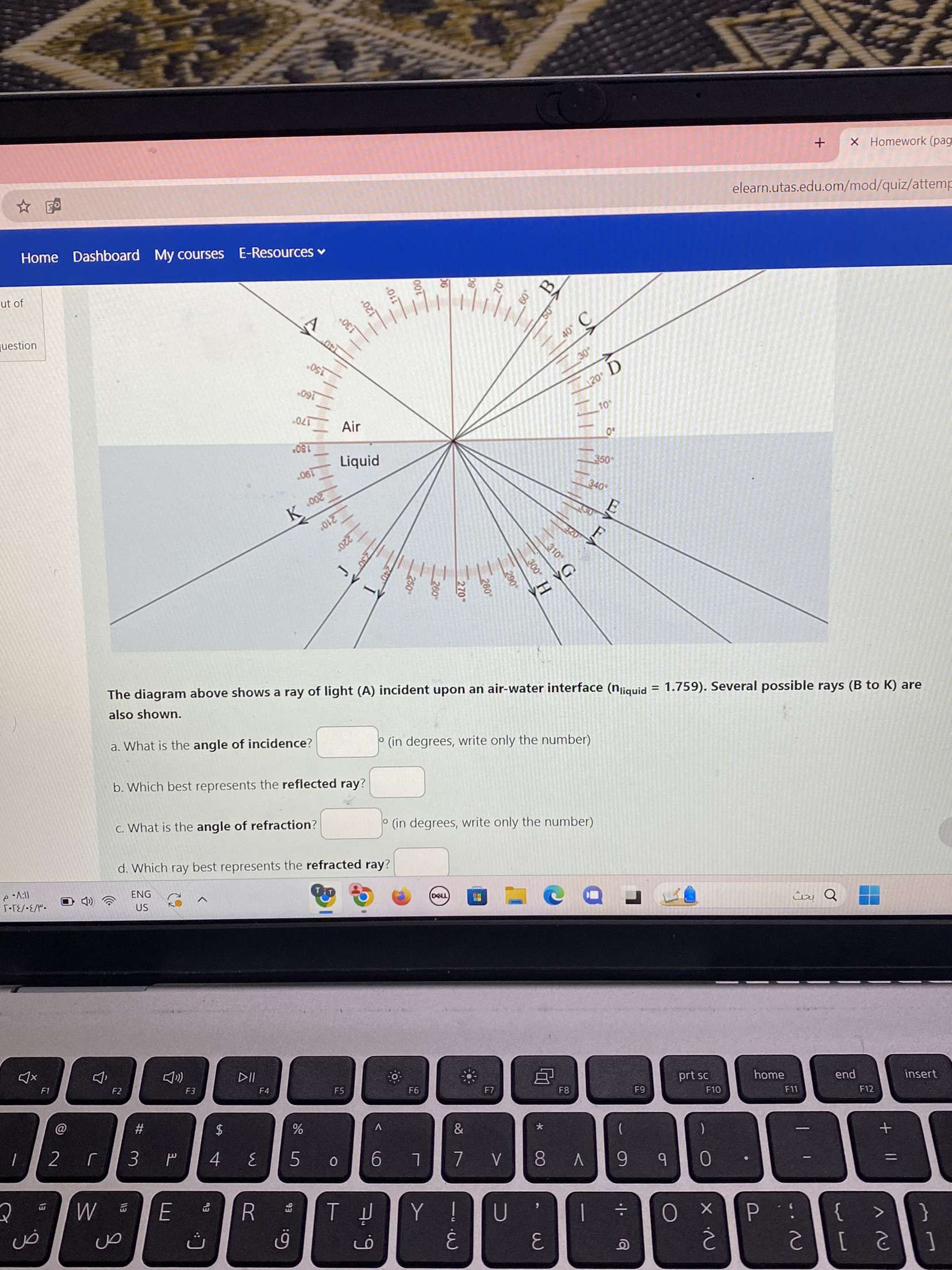 Solved The diagram above shows a ray of light (A) ﻿incident | Chegg.com