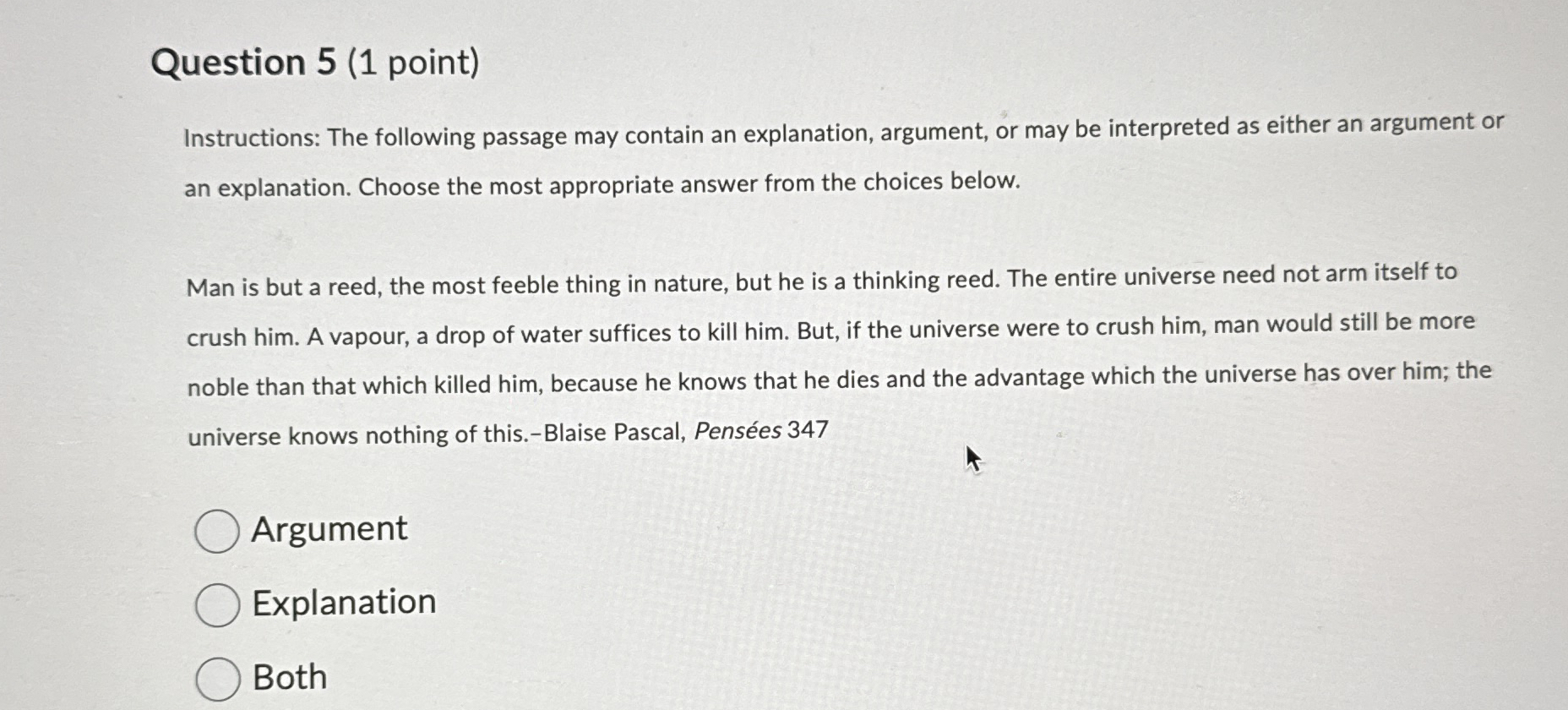Question 5 (1 ﻿point)Instructions: The following | Chegg.com