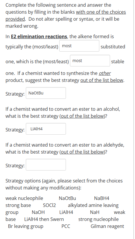 Complete the following sentence and answer | Chegg.com