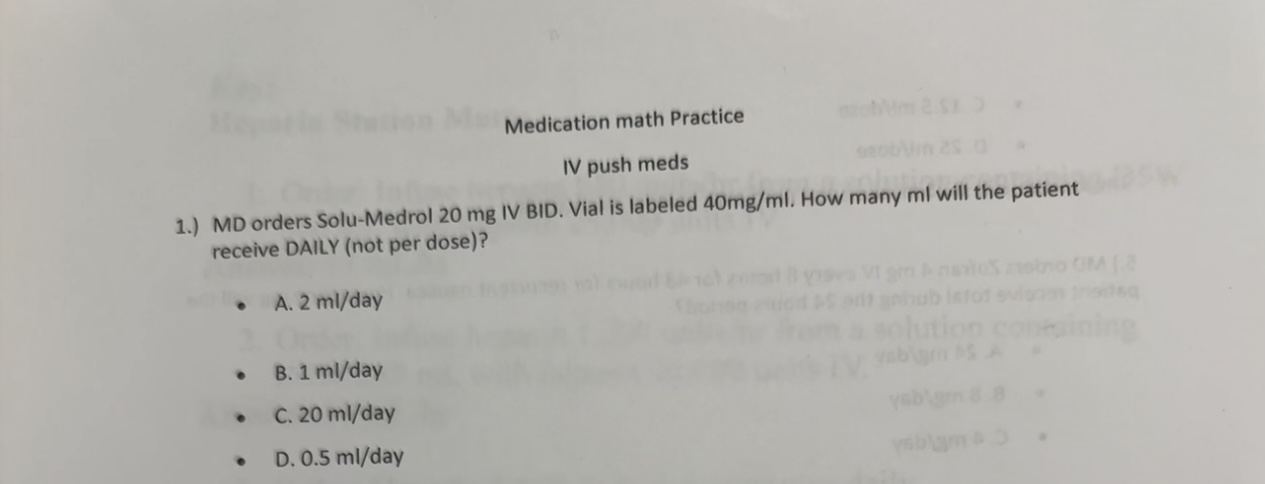 Solved Medication math PracticeIV push meds1.) ﻿MD orders | Chegg.com