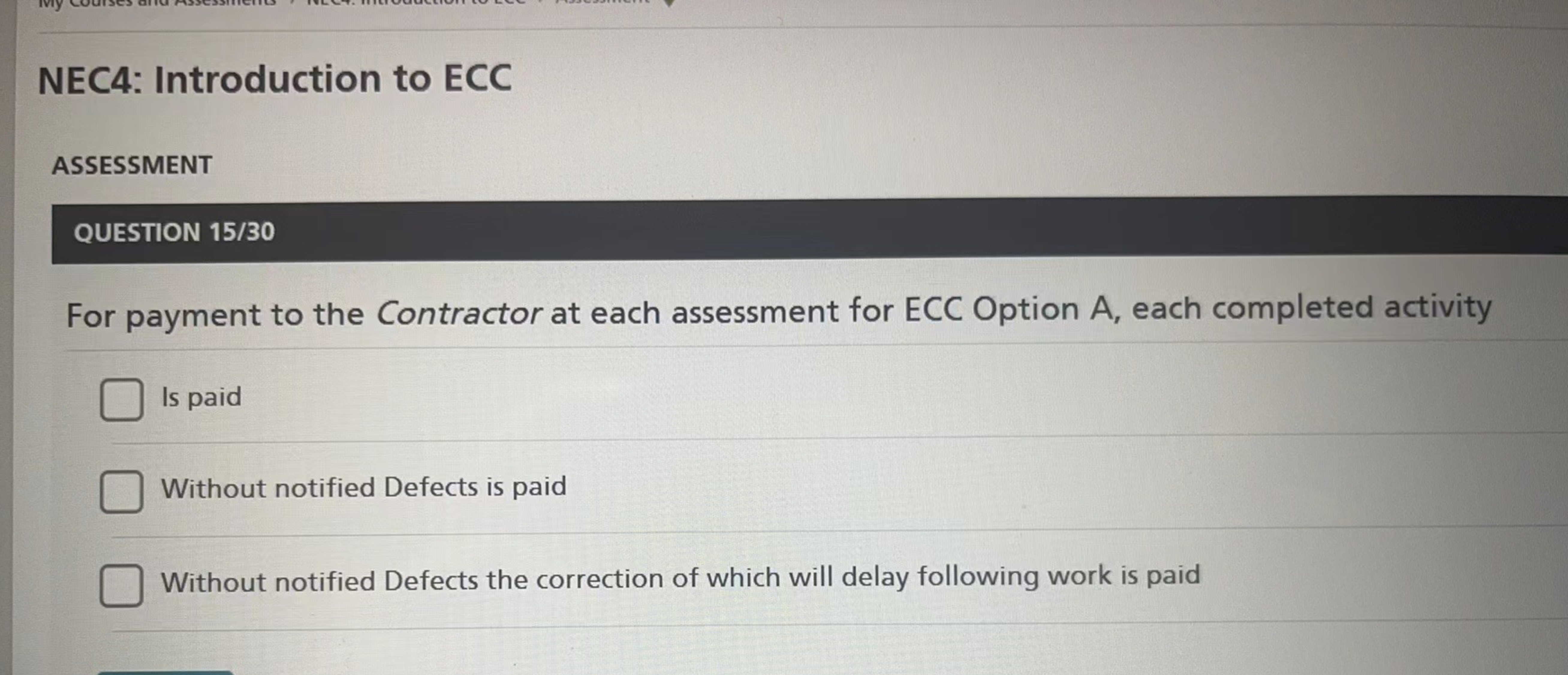 Solved NEC4: Introduction to ECC ASSESSMENT QUESTION 15/30 | Chegg.com