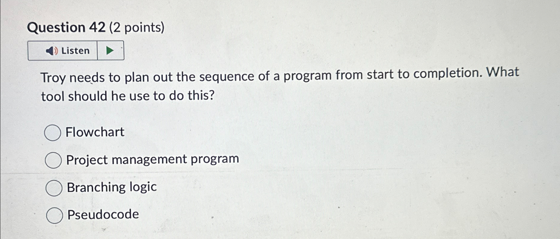 Solved Question 42 (2 ﻿points)ListenTroy needs to plan out | Chegg.com