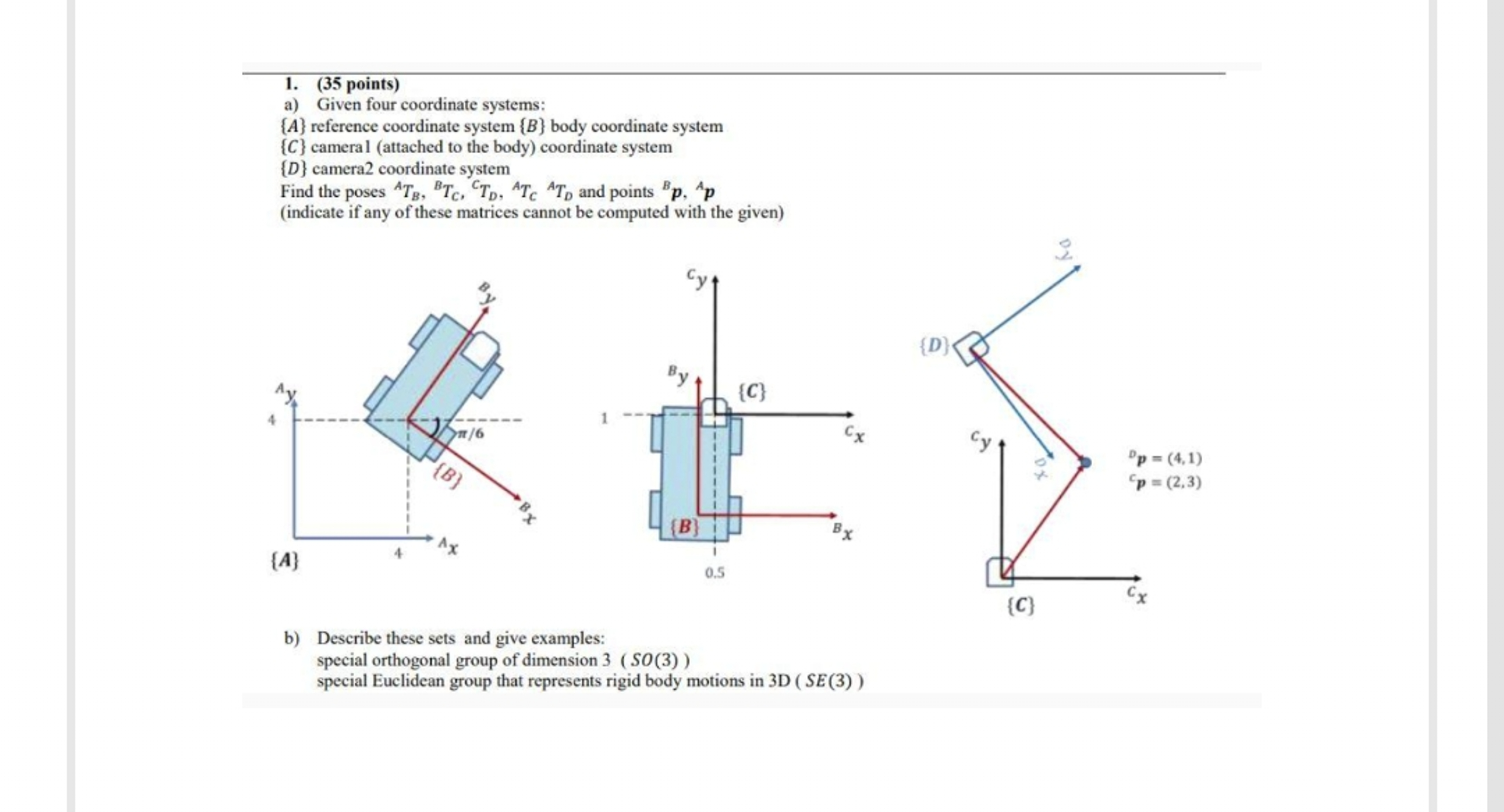 Solved (35 ﻿points) ﻿a) ﻿Given four coordinate systems: {A} | Chegg.com