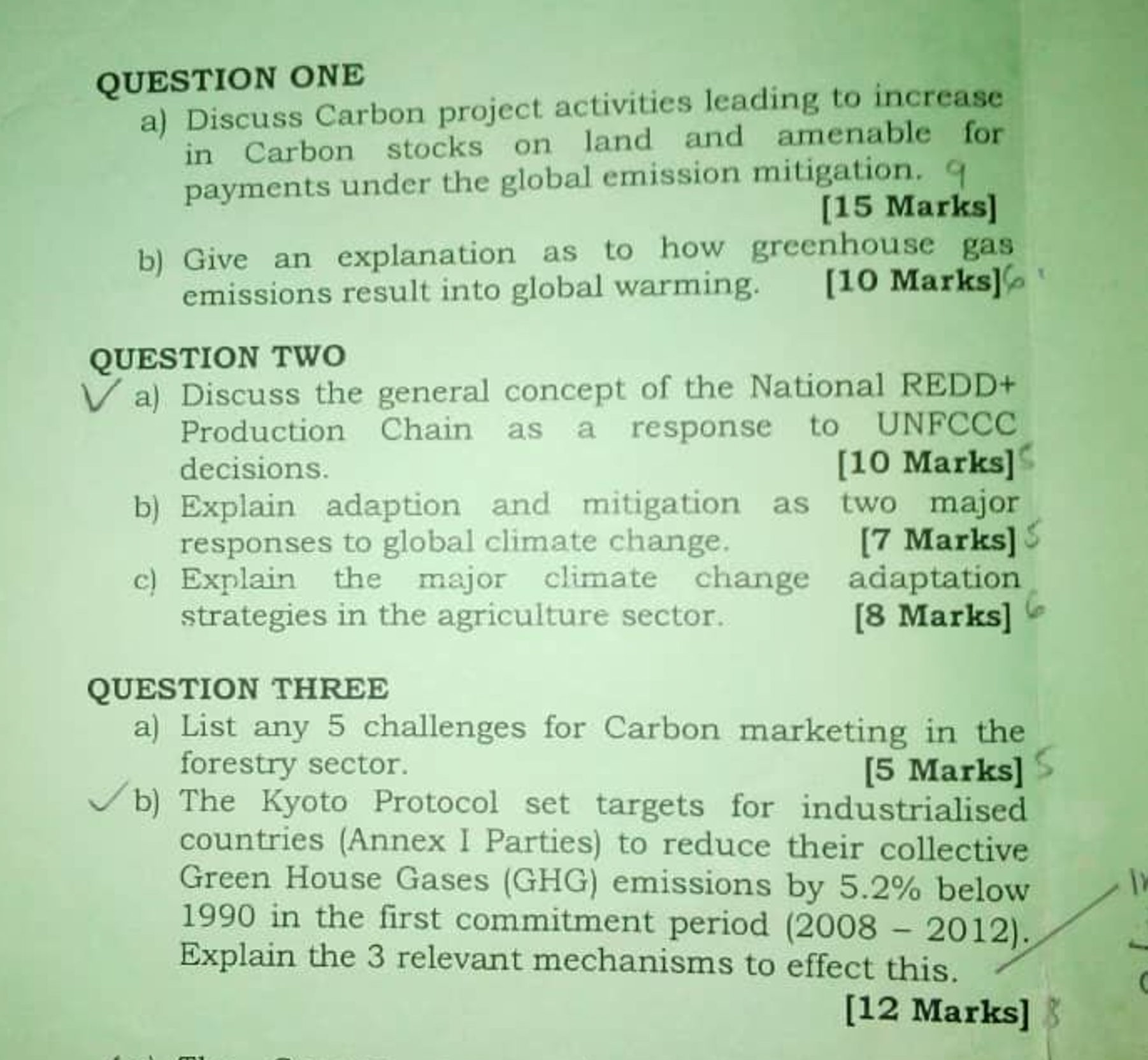 Solved QUESTION ONE a) ﻿Discuss Carbon project activities | Chegg.com