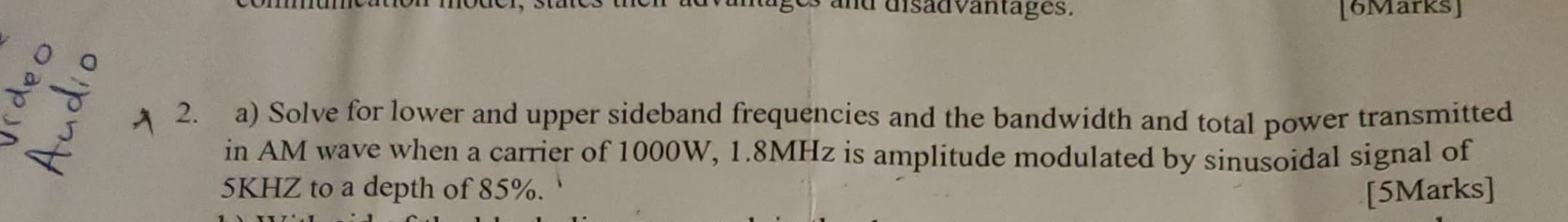 Solved a) ﻿Solve for lower and upper sideband frequencies | Chegg.com