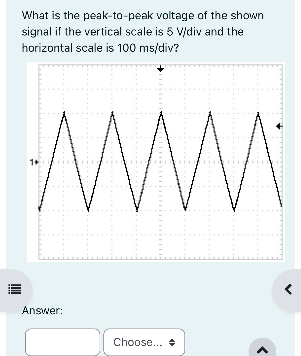 Solved What is the peak-to-peak voltage of the shown signal | Chegg.com
