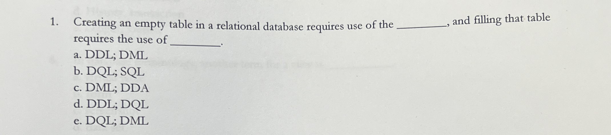 Solved Creating an empty table in a relational database | Chegg.com