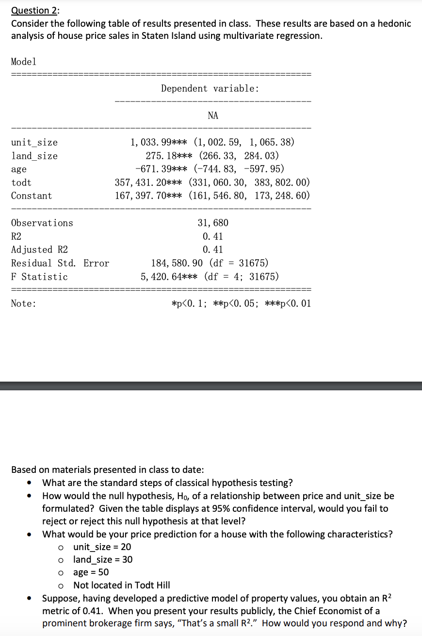 Solved Question 2:Consider the following table of results | Chegg.com