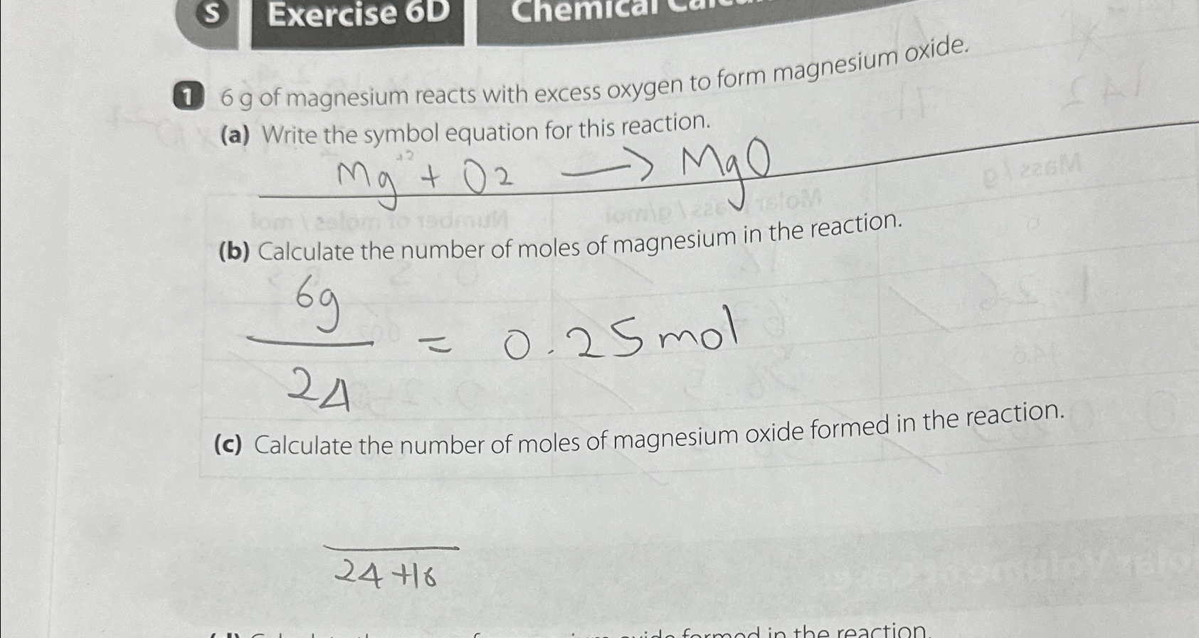 Solved (1) 6g ﻿of magnesium reacts with excess oxygen to | Chegg.com