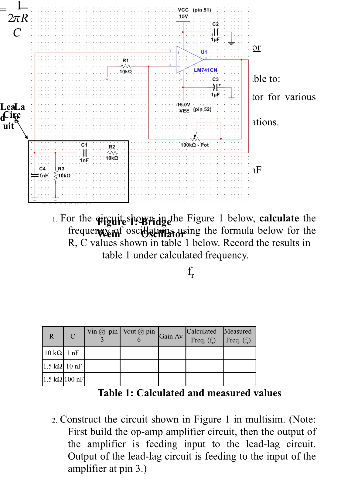 Solved For the circuit shown in the figure 1 ﻿below, | Chegg.com