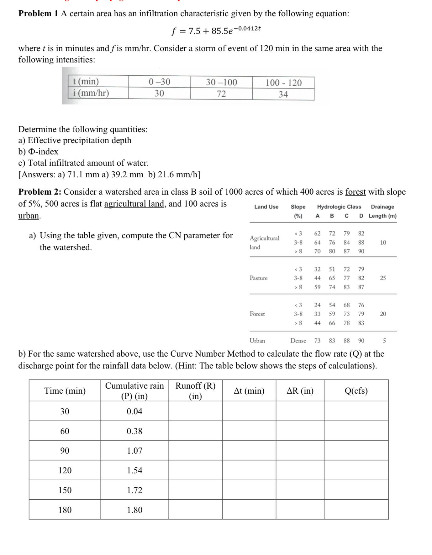 Problem 1 ﻿A certain area has an infiltration | Chegg.com