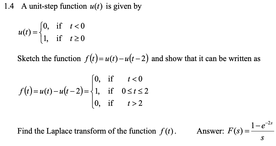 Solved 1.4 ﻿A unit-step function u(t) ﻿is given | Chegg.com
