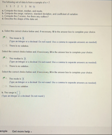 Solved The following set of data is from a sample of | Chegg.com