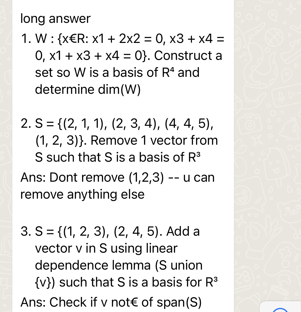 Solved linear algebra basis problems. please show steps and | Chegg.com