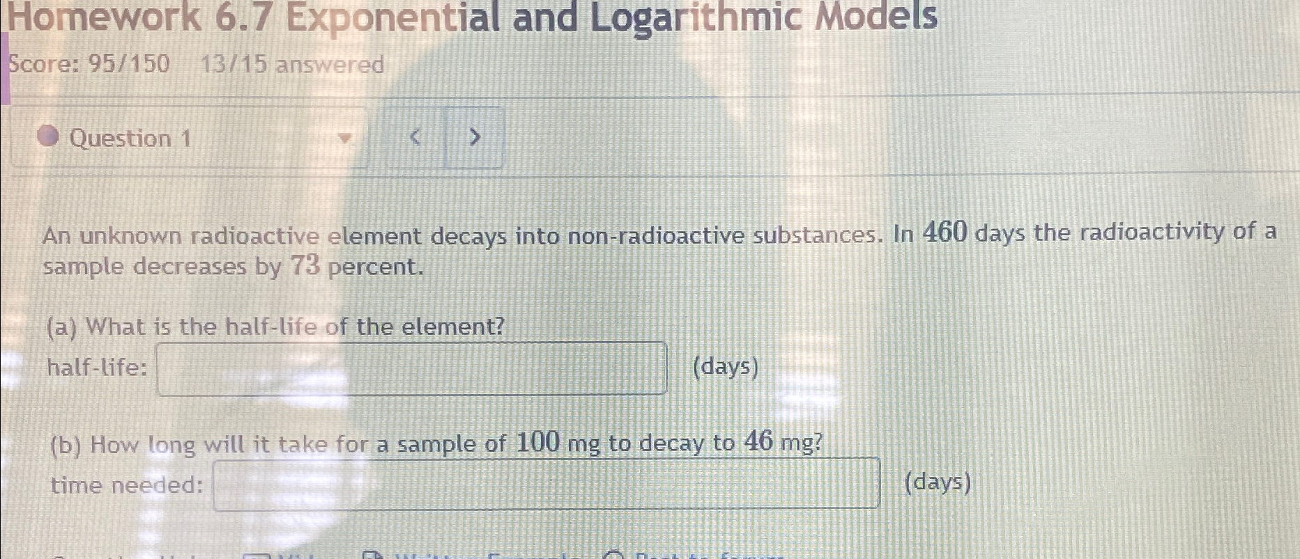 Solved Homework 6.7 ﻿Exponential and Logarithmic | Chegg.com