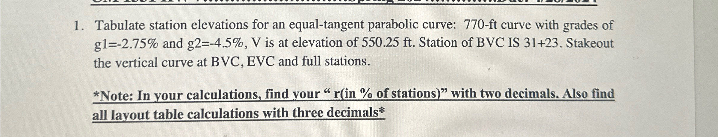 Solved Tabulate station elevations for an equal-tangent | Chegg.com