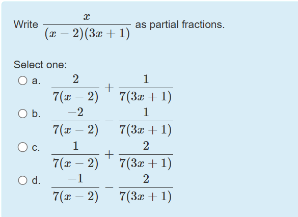 Solved code class="asciimath">Write (x)/((x-2)(3x+1)) ﻿as | Chegg.com