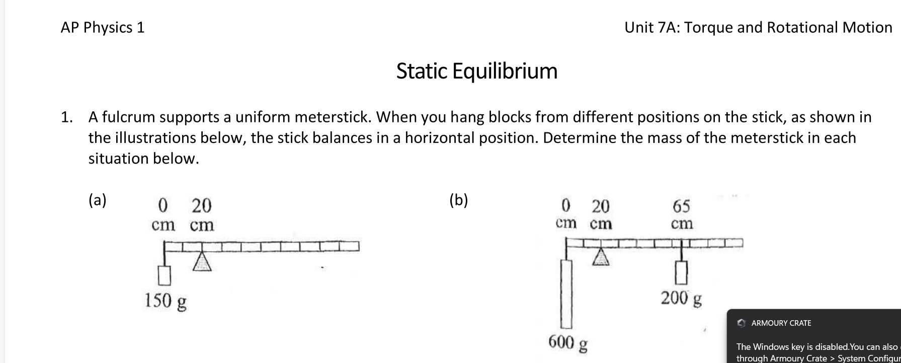 Solved A fulcrum supports a uniform meterstick. When you | Chegg.com