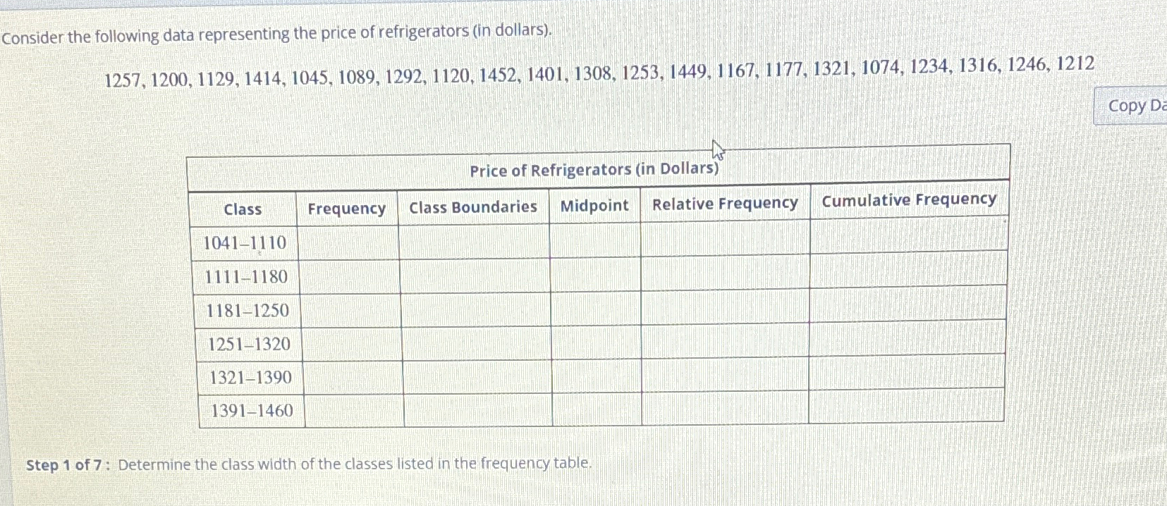 Solved Consider the following data representing the price of | Chegg.com