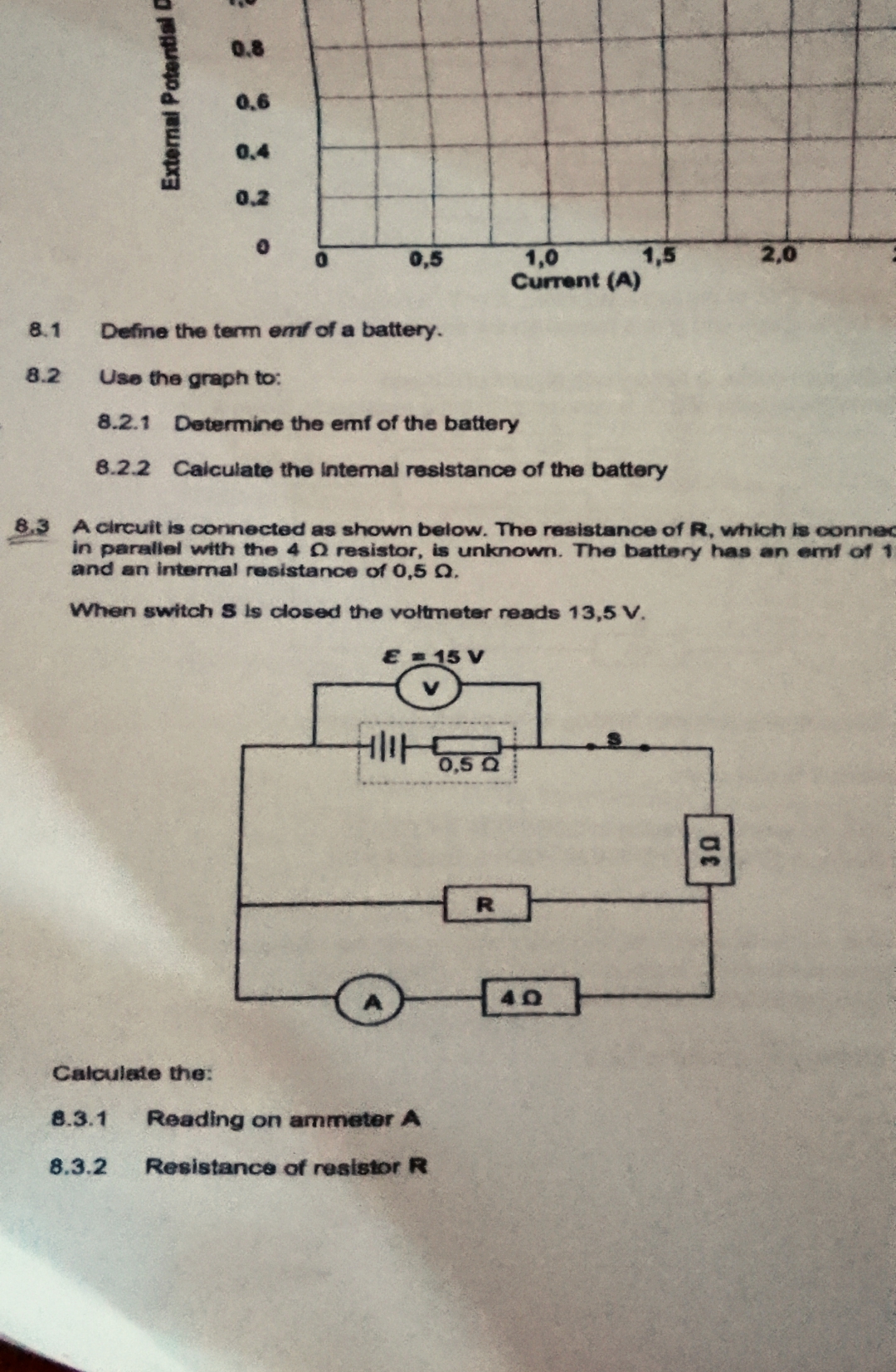 Solved 1 ﻿Define the term emf of a battery. 8.2 ﻿Use the | Chegg.com