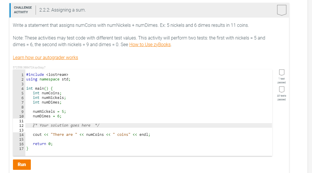 Solved Write a statement that assigns numCoins with | Chegg.com