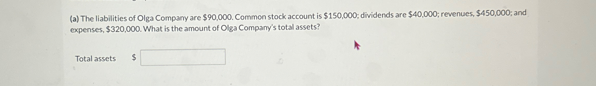 Solved (a) ﻿The liabilities of Olga Company are $90,000. | Chegg.com