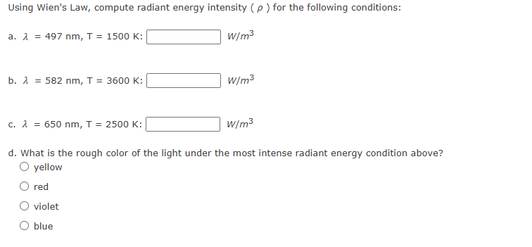 Solved code class="asciimath">\rho \lambda =497nm,T=1500K : | Chegg.com