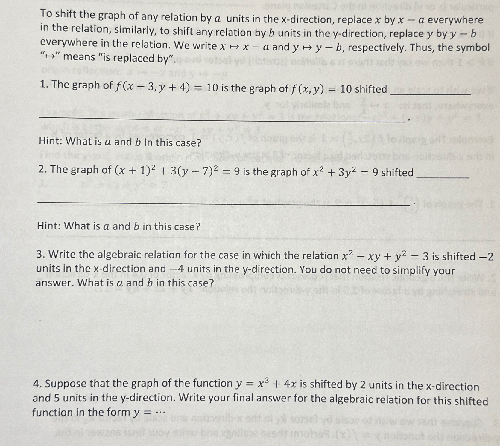 Solved To shift the graph of any relation by a units in the | Chegg.com