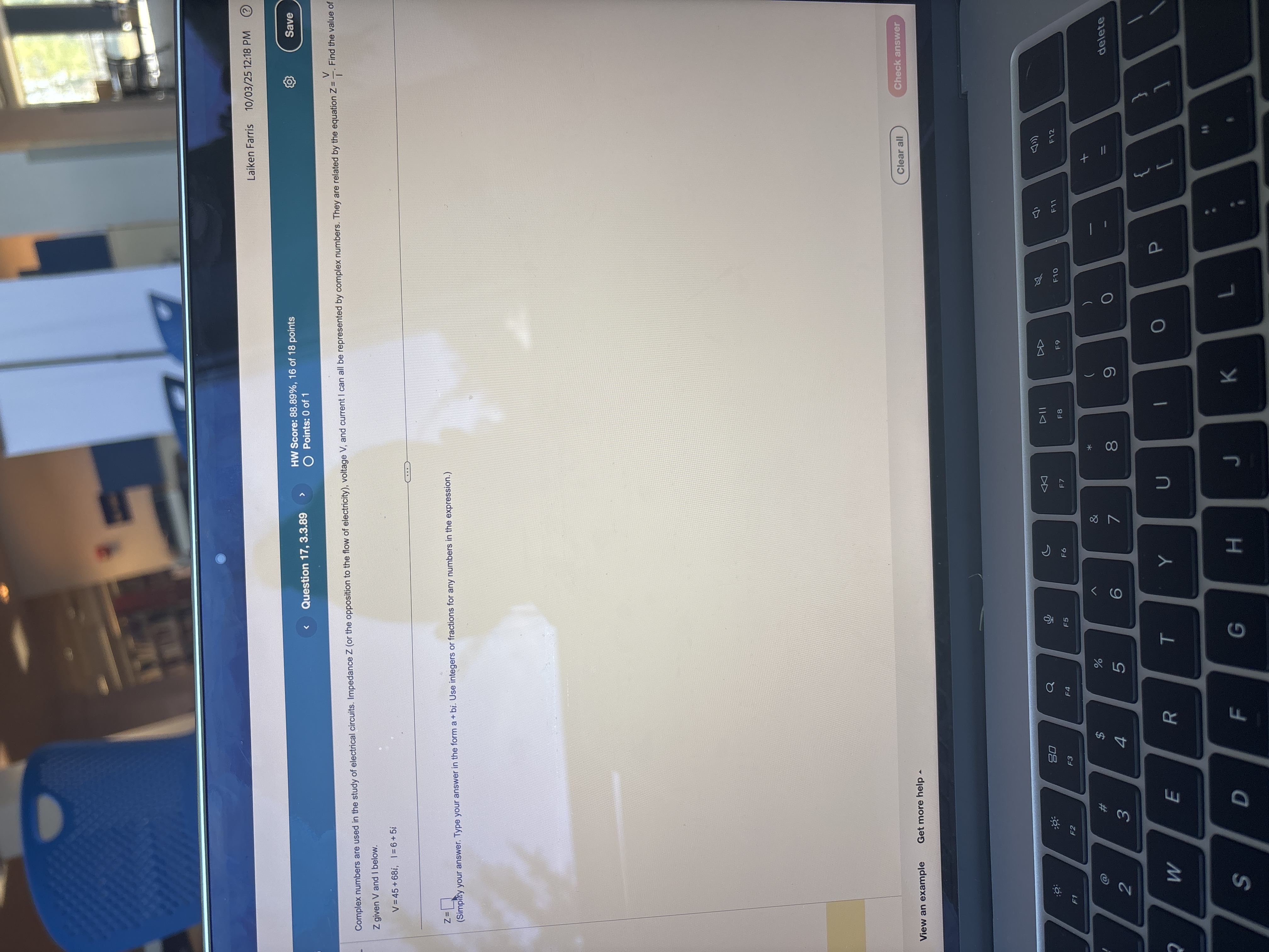 [Solved]: code class="asciimath">Z given V and I