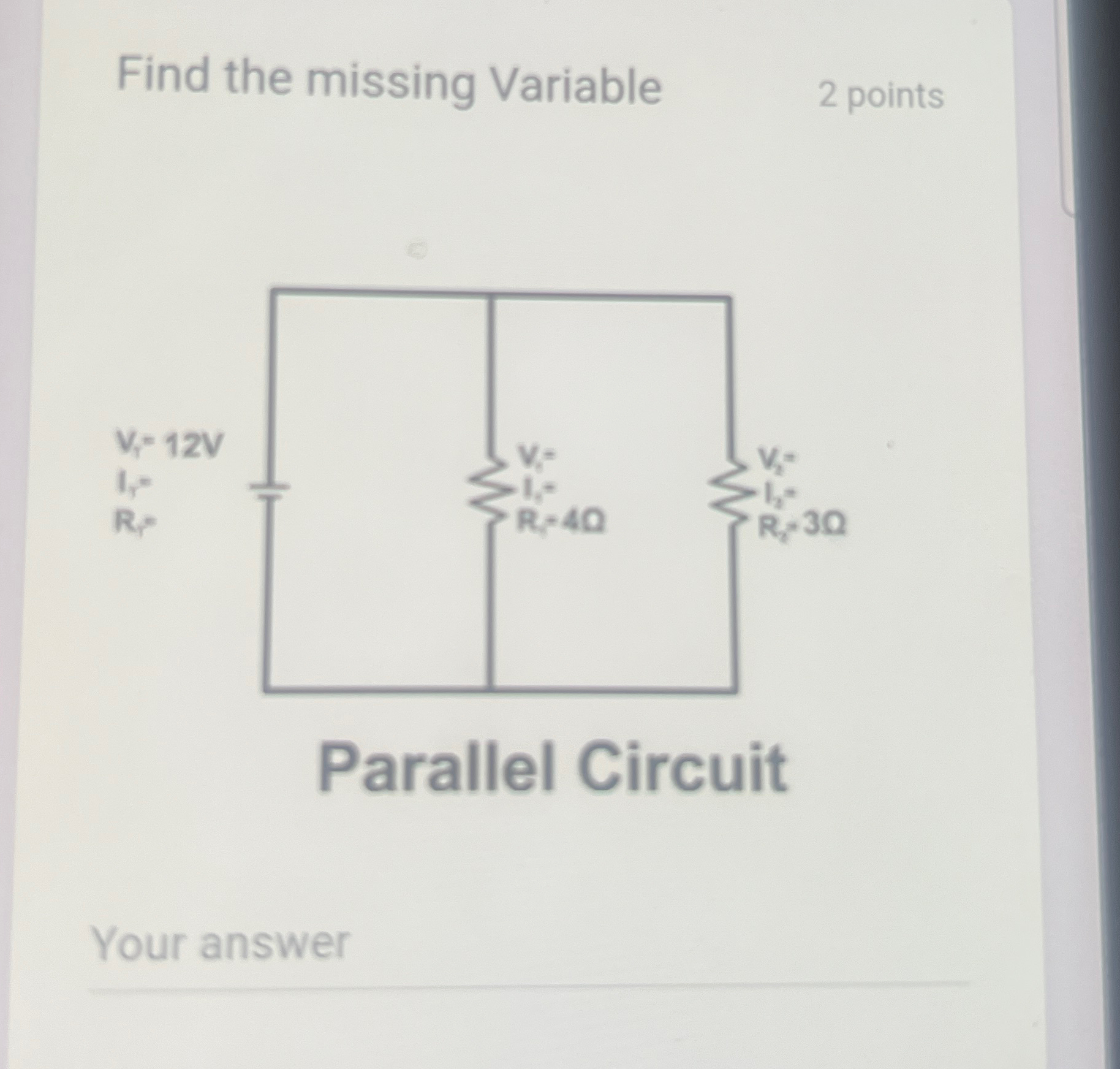 Solved Find the missing Variable2 ﻿pointsParallel | Chegg.com