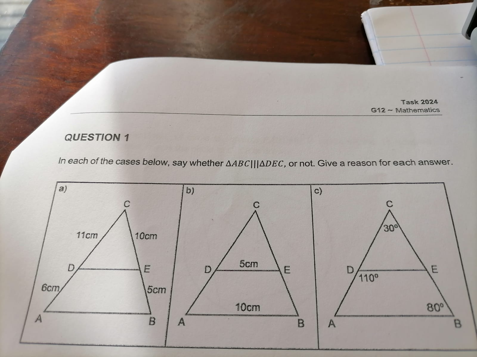 Solved Task 2024 ﻿G12 - ﻿Mathematics QUESTION 1 ﻿In each of | Chegg.com