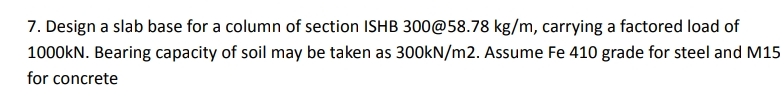Solved Design a slab base for a column of section ISHB | Chegg.com
