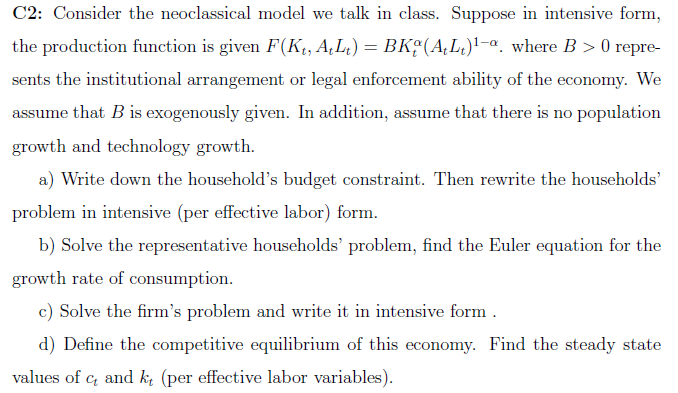 Solved Consider the neoclassical model we ﻿talk in ﻿class. | Chegg.com