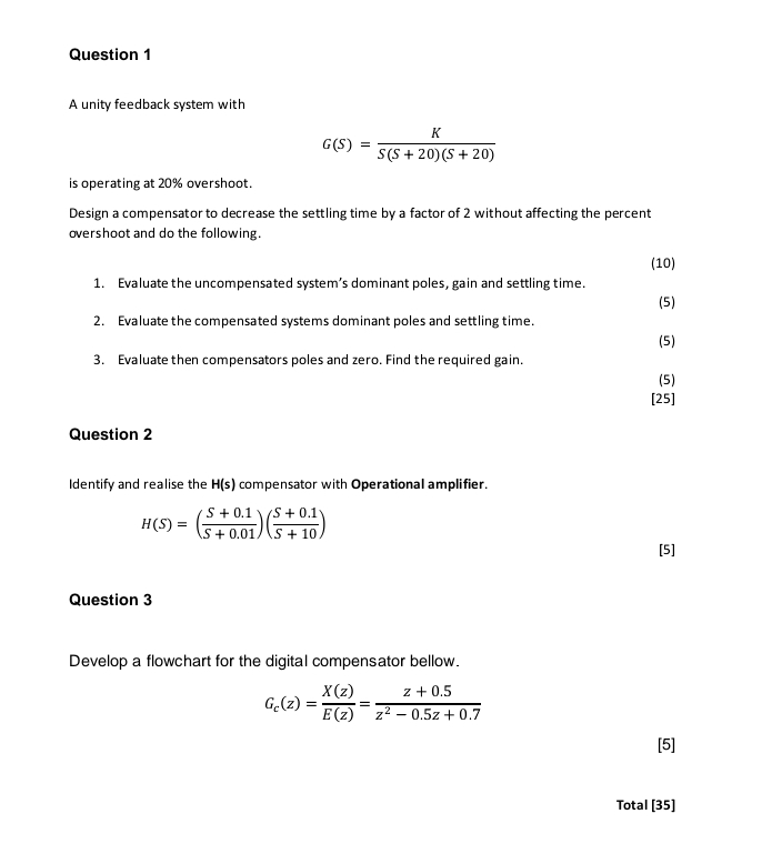 Solved Question 1A unity feedback system | Chegg.com