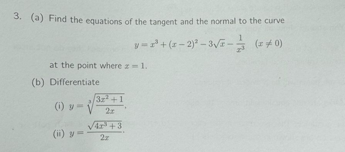 Solved (a) ﻿Find the equations of the tangent and the normal | Chegg.com