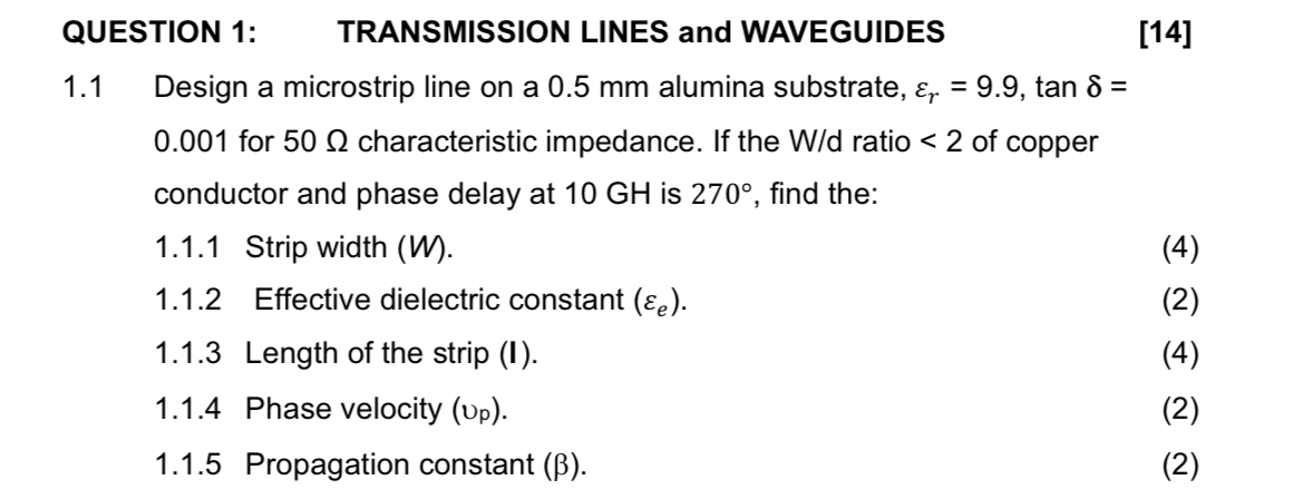 Solved QUESTION 1:TRANSMISSION LINES and WAVEGUIDES[14]1.1 | Chegg.com