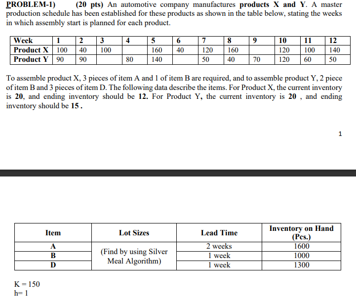 Solved PROBLEM-1) (20 ﻿pts) ﻿An automotive company | Chegg.com