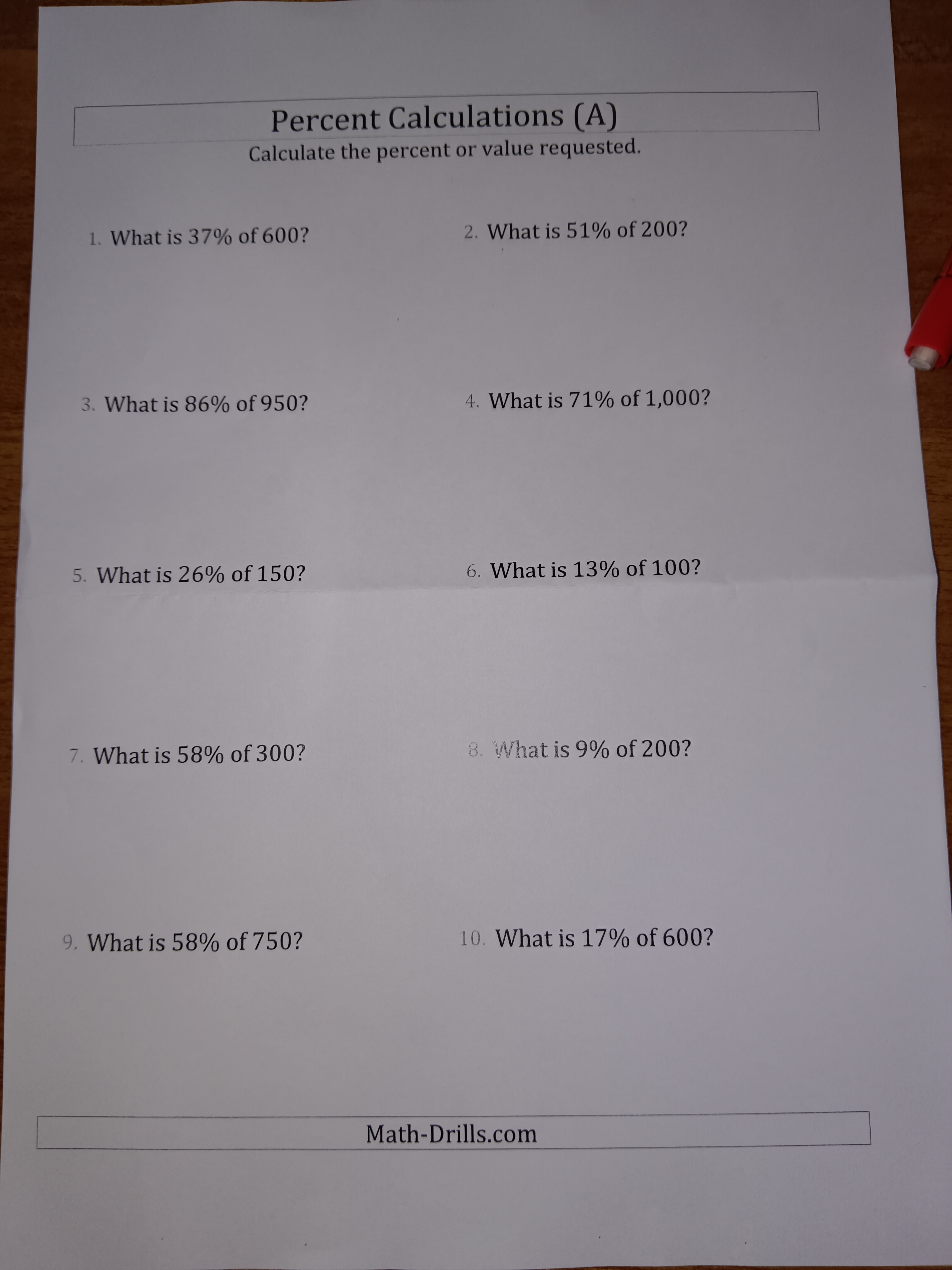 Solved code class="asciimath">Percent Calculations (A) | Chegg.com