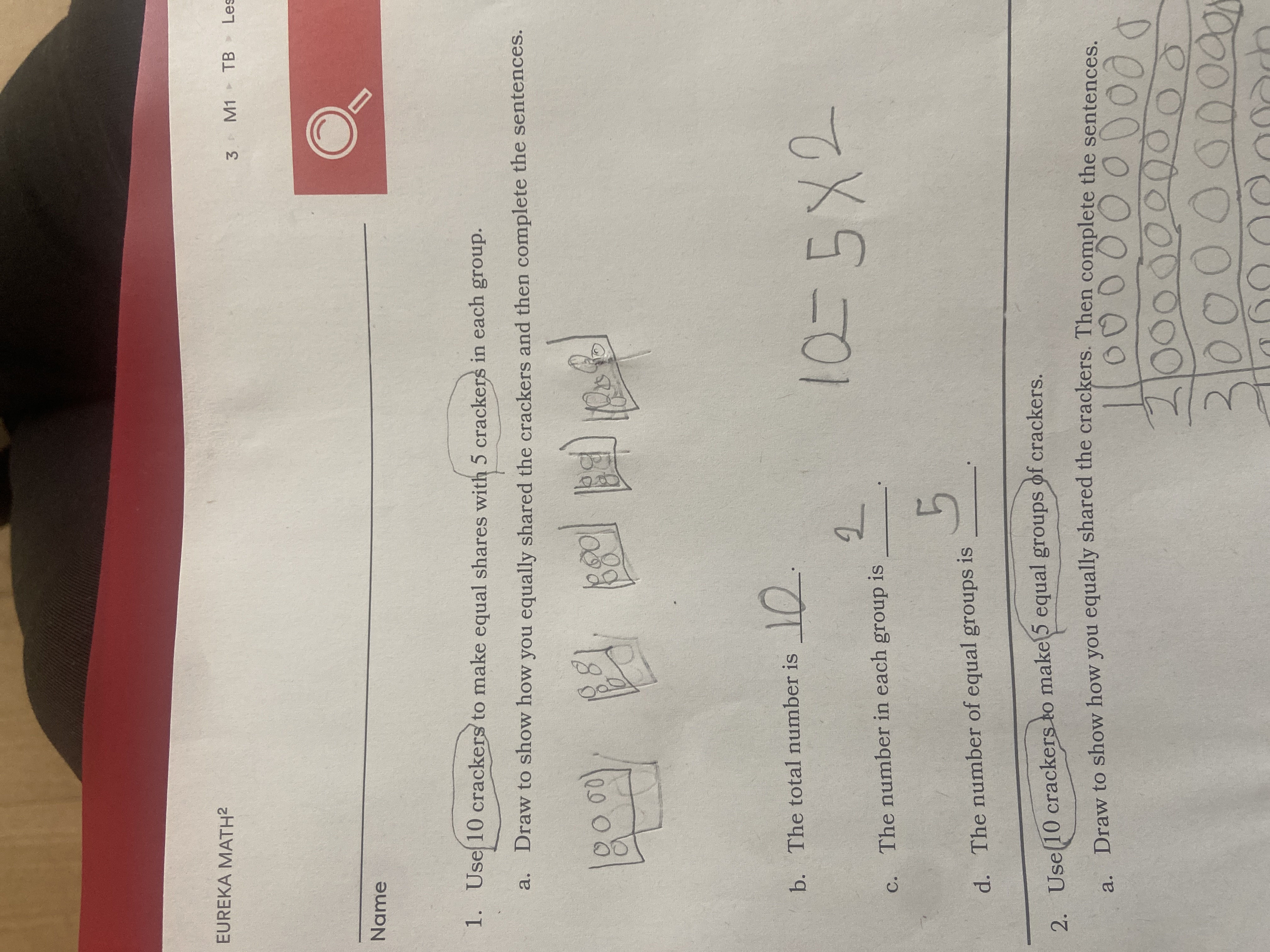 Solved Name Use 10 ﻿crackers to make equal shares with 5 | Chegg.com