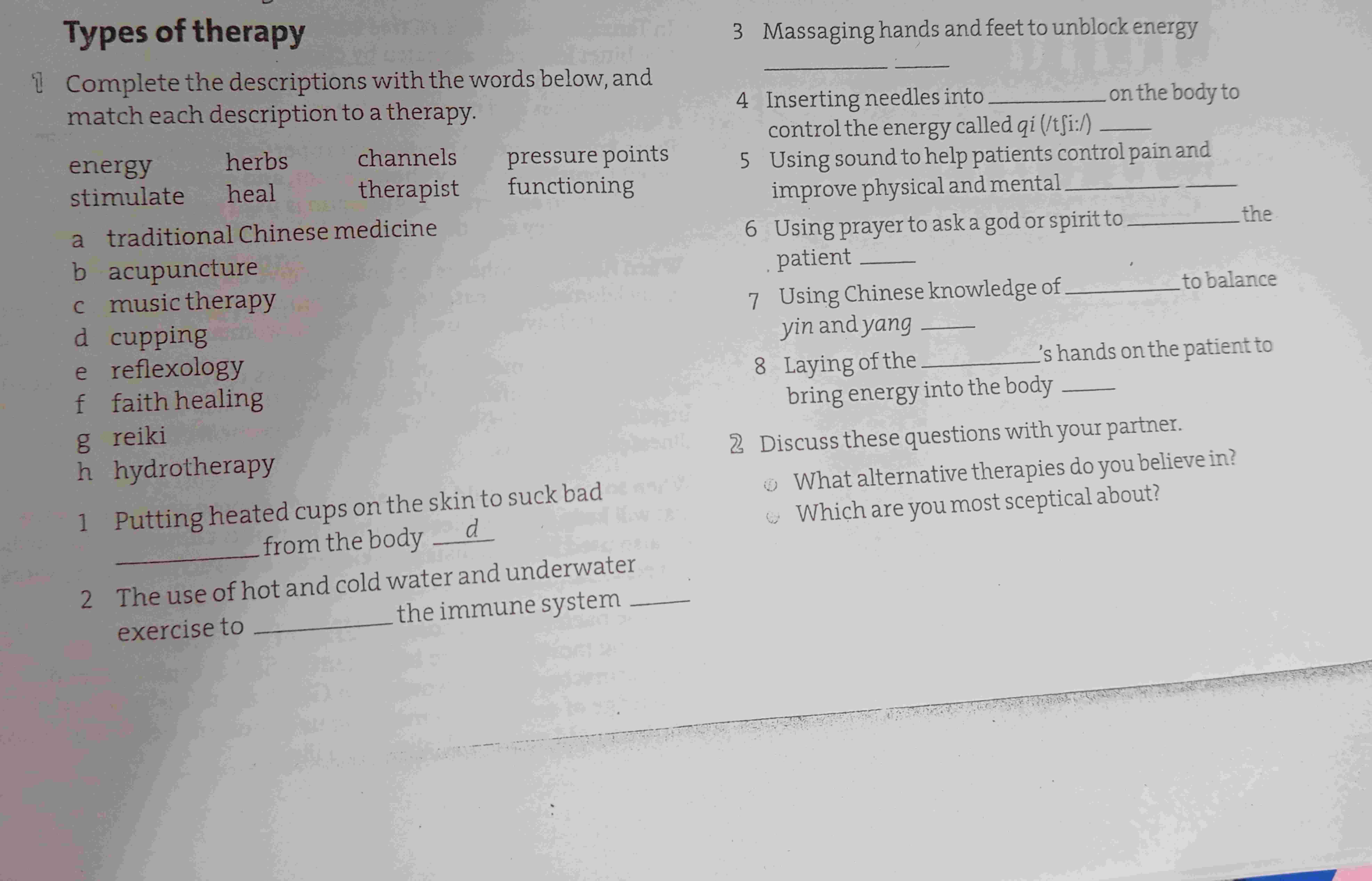 Solved Types of therapy I Complete the descriptions with the | Chegg.com